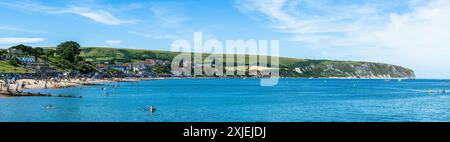 Panorama of Yachts and boats on Swanage Bay, Swanage, Dorset, England ...