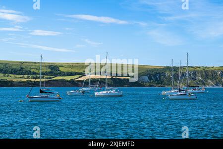 Yachts and boats on Swanage Bay, Swanage, Dorset, England Stock Photo ...