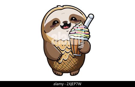 Sloth Eating Ice Cream Vector Illustration Stock Vector Image & Art - Alamy