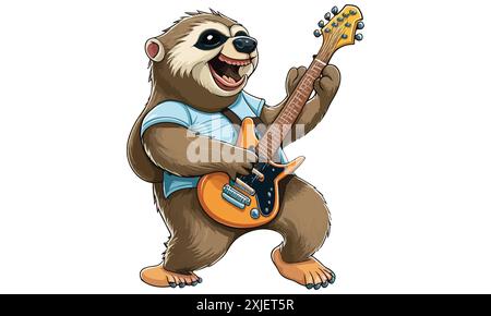 Sloth Playing A Guitar Vector Illustration Stock Vector Image & Art - Alamy