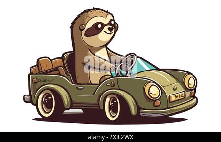 Sloth Riding A Car Vector Illustration Stock Vector Image & Art - Alamy