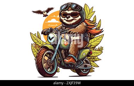 Sloth Riding A Motorcycle Vector Illustration Stock Vector Image And Art
