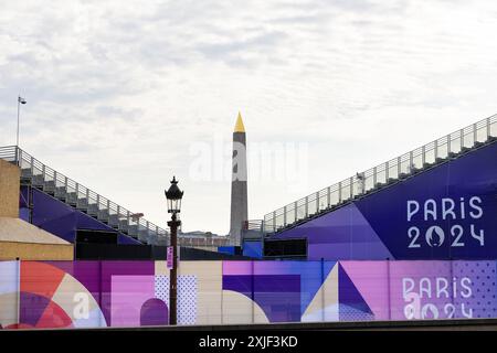 Spectator stands at Place de La Concorde ahead of the Olympic Games ...