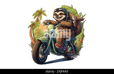 Sloth Riding A Motorcycle Vector Illustration Stock Vector Image & Art ...