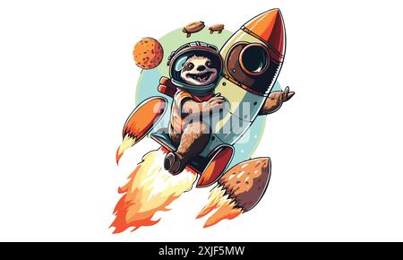 Sloth Riding A Rocket Vector Illustration Stock Vector Image & Art - Alamy