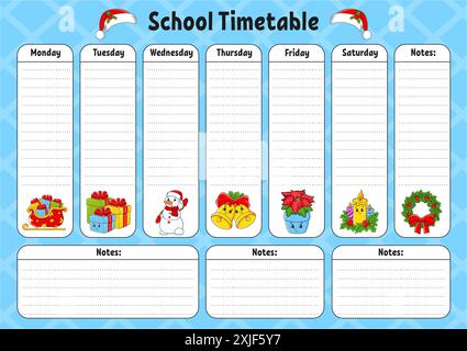 School timetable or schedule with Christmas gifts vector background ...