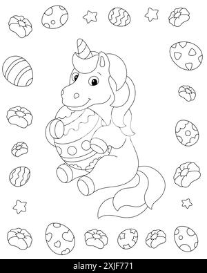 Easter unicorn cartoon character with easter egg, postcard Stock Vector ...