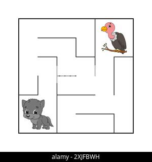 Simple square maze for toddlers. With cute cartoon characters. Isolated ...