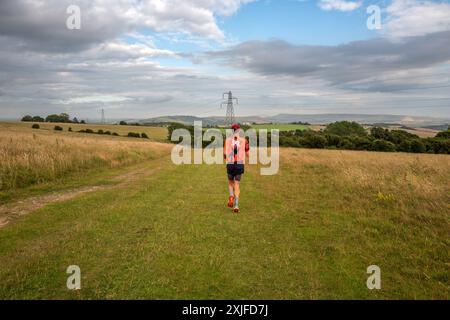 Lewes, July 16th 2024: A runner at Black Cap on the South Downs Stock ...