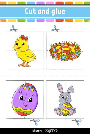 Vector Easter flash cards set. English language game with cute bunny ...