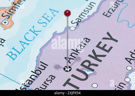 Ankara map. Close up of Ankara map with red pin. Map with red pin point ...