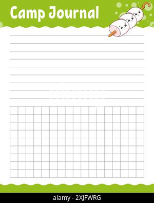 Lined sheet template for camp journal. Handwriting paper. For diary ...