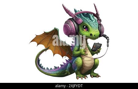 Dragon Wearing a Headphone Vector Illustration Stock Vector Image & Art ...