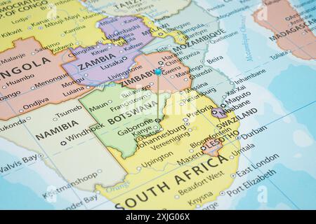 light blue pin needle into gaborone city of botswana political map ...