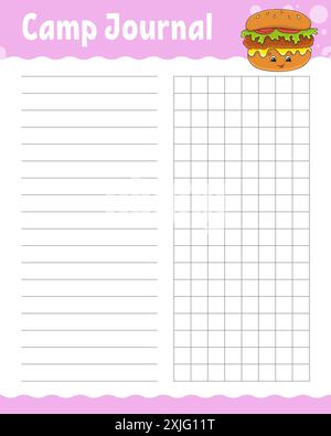 Lined sheet template for camp journal. Handwriting paper. For diary ...