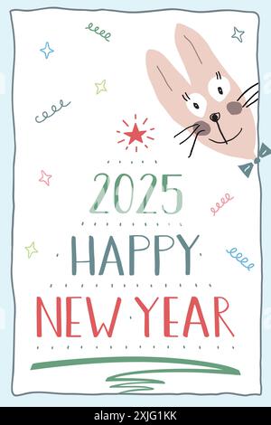 Christmas Ball Bunny frame with Christmas tree. Happy Chinese New Year ...