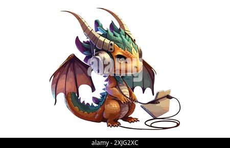 Dragon Wearing a Headphone Vector Illustration Stock Vector Image & Art ...
