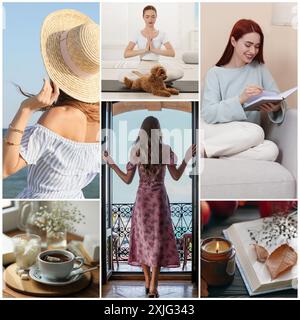 Slow Living collage with different atmospheric photos Stock Photo - Alamy