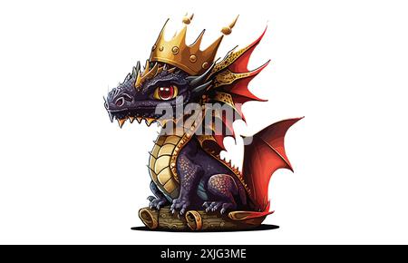 Dragon King Wearing a Crown Vector Illustration Stock Vector Image ...