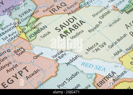 Yanbu al Bahr, Saudi Arabia pin on map Stock Photo - Alamy