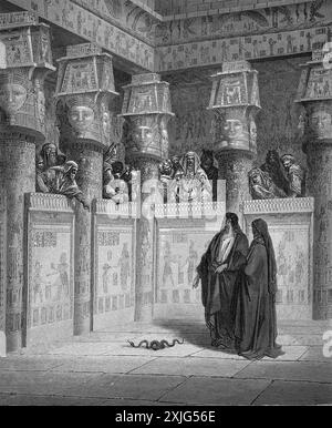 Moses and Aaron before Pharaoh. Moses the Hebrew prophet turns his ...