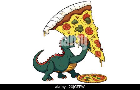 Dinosaur eating a pizza vector illustration Stock Vector Image & Art ...