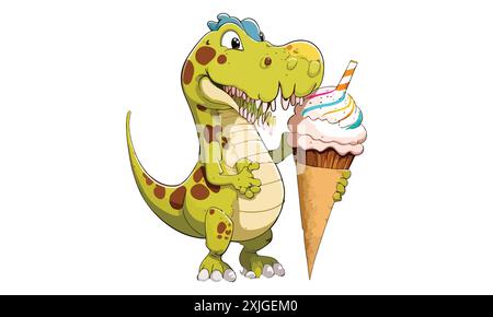 Dinosaur eating ice cream vector illustration Stock Vector Image & Art ...