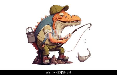 Dinosaur a fisherman vector illustration Stock Vector Image & Art - Alamy