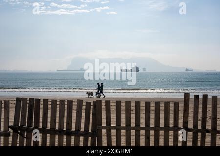 Cargo ships in Algeciras bay in front of Rock of Gibraltar, Cadiz ...