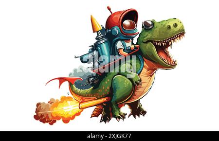 Dinosaur riding a rocket vector illustration Stock Vector Image & Art ...