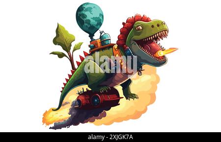 Dinosaur riding a rocket vector illustration Stock Vector Image & Art ...