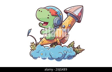 Dinosaur riding a rocket vector illustration Stock Vector Image & Art ...