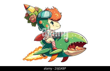 Dinosaur riding a rocket vector illustration Stock Vector Image & Art ...