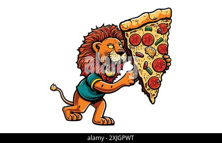 Lion eats Pizza Vector Illustration Stock Vector Image & Art - Alamy