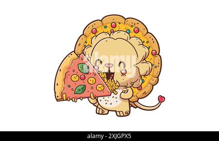Lion eats Pizza Vector Illustration Stock Vector Image & Art - Alamy