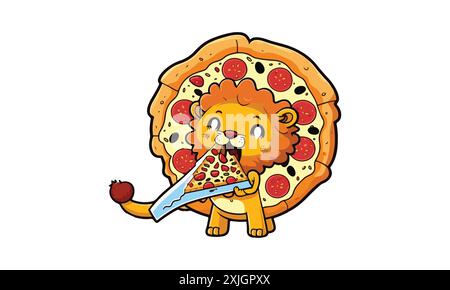 Lion eats Pizza Vector Illustration Stock Vector Image & Art - Alamy