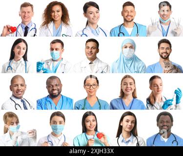 Collage with different doctors on white background Stock Photo - Alamy