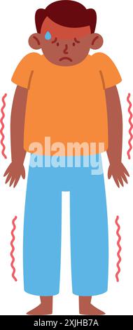 Child with dengue fever disease. Isolated vector sick little boy with ...