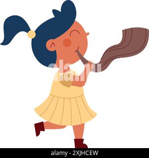 New Year Girl Blowing Horn Cartoon Colored Clipart Stock Vector Image ...