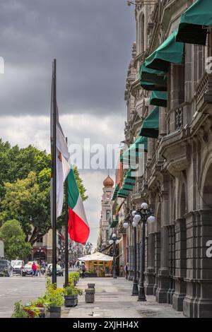 The historic center of Puebla in Mexico and its cathedral are seen from ...