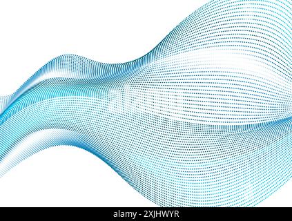 Blue minimal wavy dotted lines abstract futuristic tech background. Vector digital banner design ...