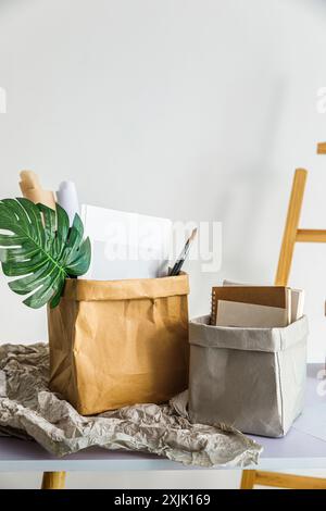 Two craft paper bags stand on a green lawn in a park. No people Stock ...