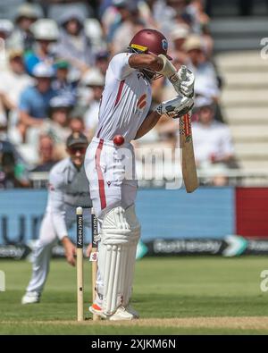 West Indies' Alick Athanaze hits a six on the second day of the second ...
