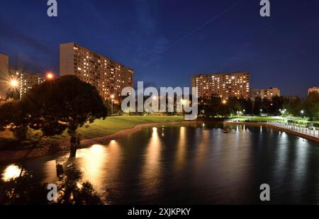 Night landscape with pond in Zelenograd in Moscow. Russia Stock Photo ...