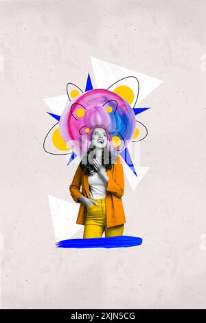 Photo of young pretty woman pouted lips unexpected face reaction fake ...