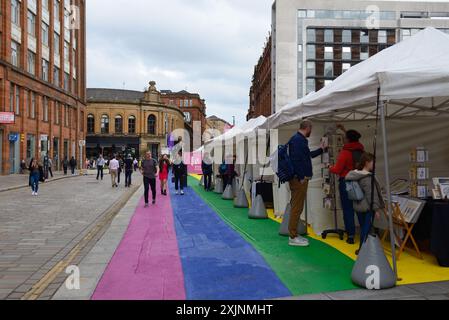Glasgow - July 19th 2024: Rainbow colours painted on the street for ...