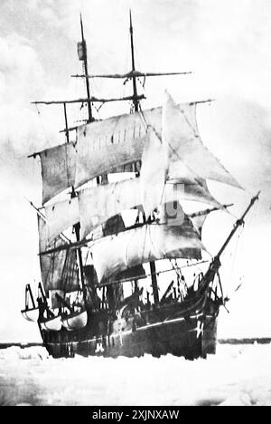 A whaling ship from Dundee, Scotland, blasting the ice off Greenland in ...