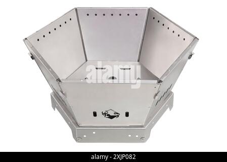 Empty hexagonal metal fire pit Stock Photo - Alamy
