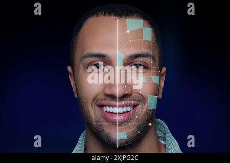 Facial recognition system. Scanning man's face for authentication Stock ...