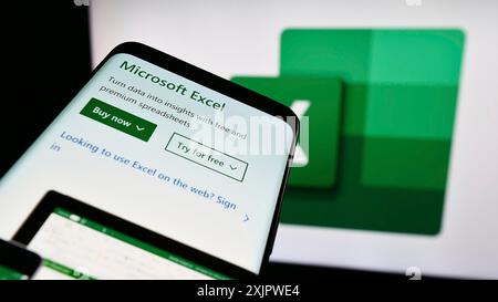 Mobile phone with webpage of spreadsheet editor Microsoft Excel on ...